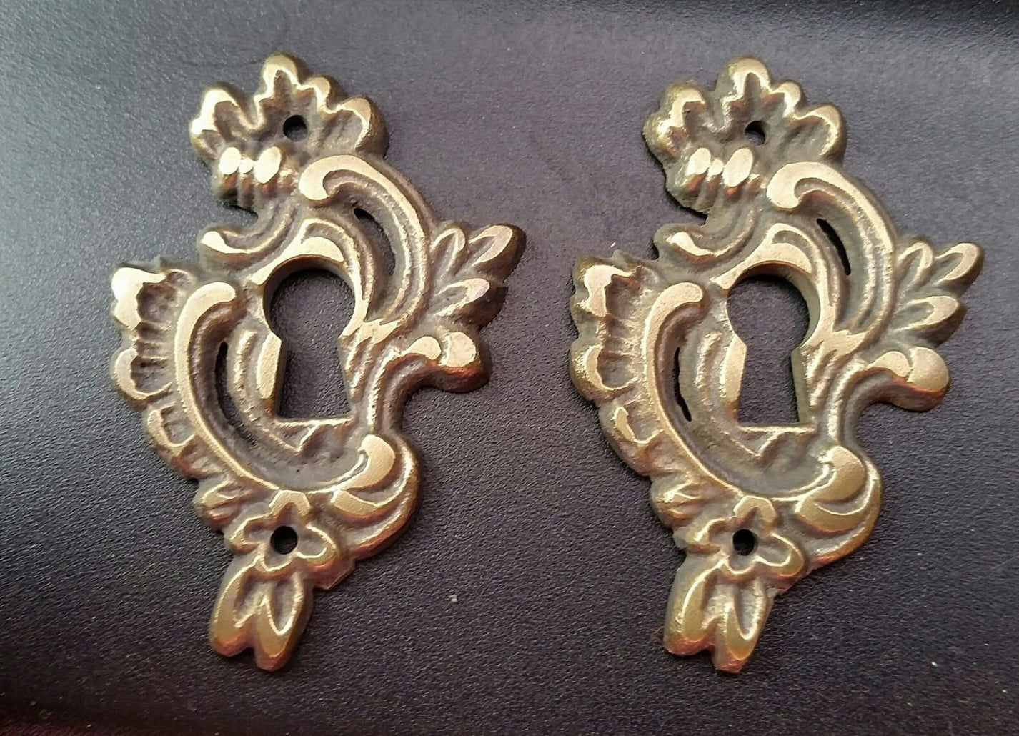 2 Antique Brass French Keyhole Escutcheons Ornate Fancy Keyhole Escutc ...